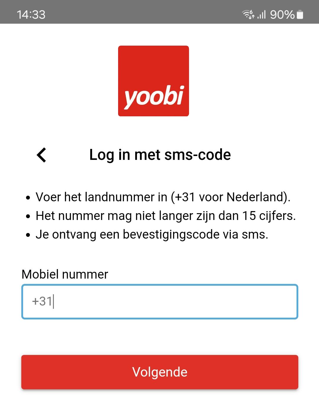Inloggen met een sms-code (kan alleen in Yoobi app) - Yoobi NL help